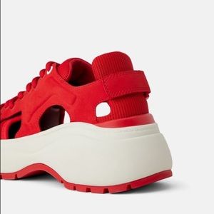 Zara | Shoes | Zara Red Laceup Sneakers With Cut Out Details | Poshmark